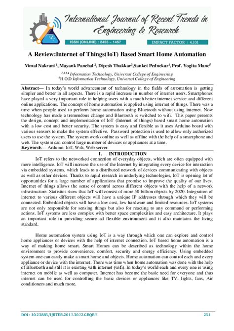 Pdf A Review Internet Of Things Iot Based Smart Home Automation