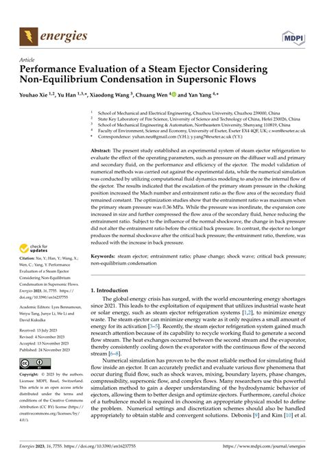 Pdf Performance Evaluation Of A Steam Ejector Considering Non Equilibrium Condensation In