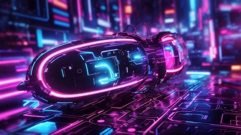 Premium Ai Image Glowing Cyberspace Circuitry Neon Light Closeup Background Ai Generative