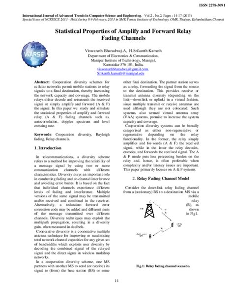 Pdf Statistical Properties Of Amplify And Forward Relay Fading