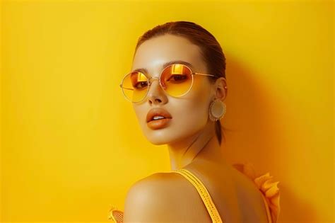 Premium Photo Beautiful Elegant Lady Over Bright Yellow Background