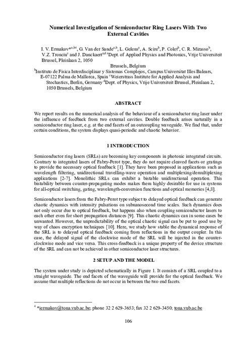 Pdf Numerical Investigation Of Nonlinear Dynamics Of Semiconductor Ring Lasers With Two