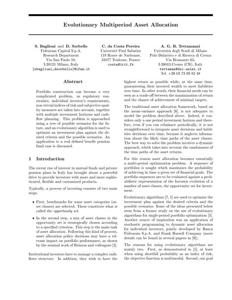 Pdf Evolutionary Multiperiod Asset Allocation