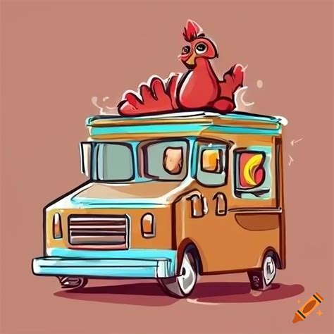 Cartoon Chicken Driving A Food Truck On Craiyon