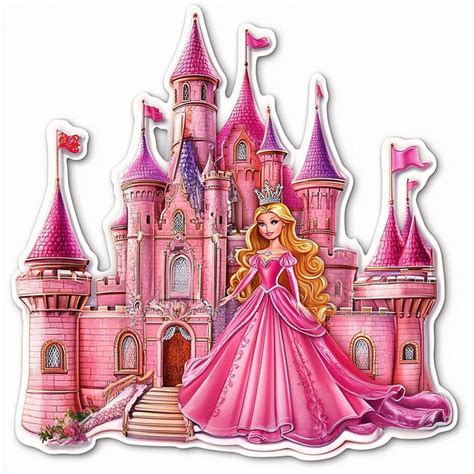 Barbies Pink Princess Castle A Sticker Depicting Barbie In Front Of A Majestic Pink Castle With