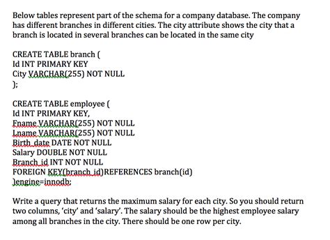 solved below tables represent part of the schema for a