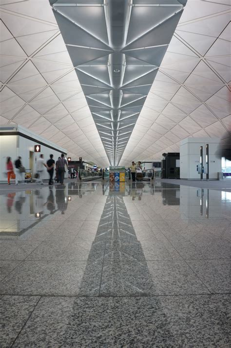 무료 이미지 건축물 반사 조명 홍콩 공항 터미널 단말기 하부 구조 대칭 복도 를 기반으로 천정이 매달린