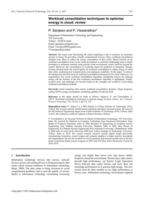 Pdf Workload Consolidation Techniques To Optimise Energy In Cloud Review