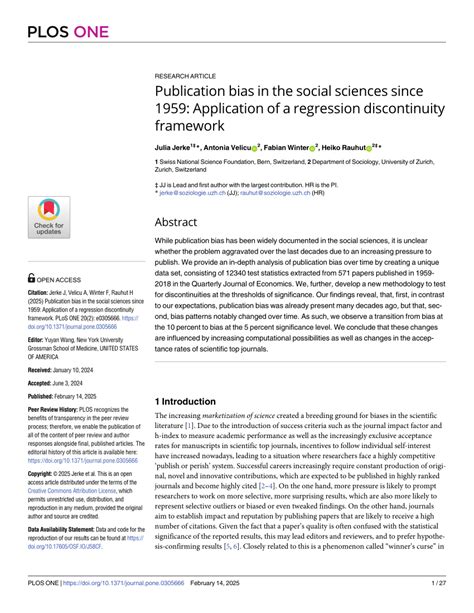 Pdf Publication Bias In The Social Sciences Since 1959 Application Of A Regression