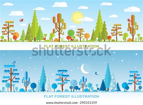 Flat Vector Forest Illustration Stock Vector Royalty Free 290331359