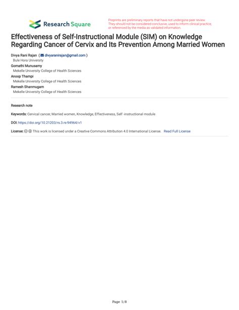 Pdf Effectiveness Of Self Instructional Module Sim On Knowledge Regarding Cancer Of Cervix