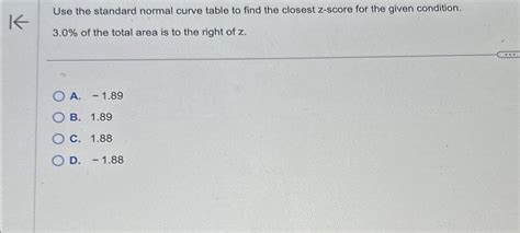 Solved Use The Standard Normal Curve Table To Find The