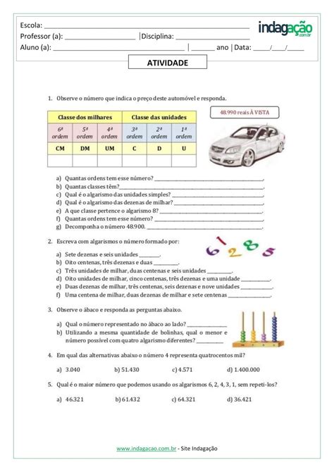 Atividades Sobre Ordens E Classe Dos Números 5 Ano EPNEDU