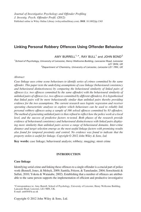 Pdf Linking Personal Robbery Offences Using Offender Behaviour