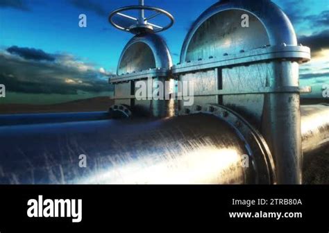 Oil Gas Valve Pipeline In Desert Oil Concept Realistic Cinematic 4k Animation Stock Video