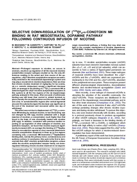Pdf Selective Down Regulation Of 125i Y0 α Conotoxin Mii Binding In Rat Mesostriatal Dopamine