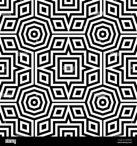 Vector Symmetrical Geometrical Seamless Pattern Abstract Black White