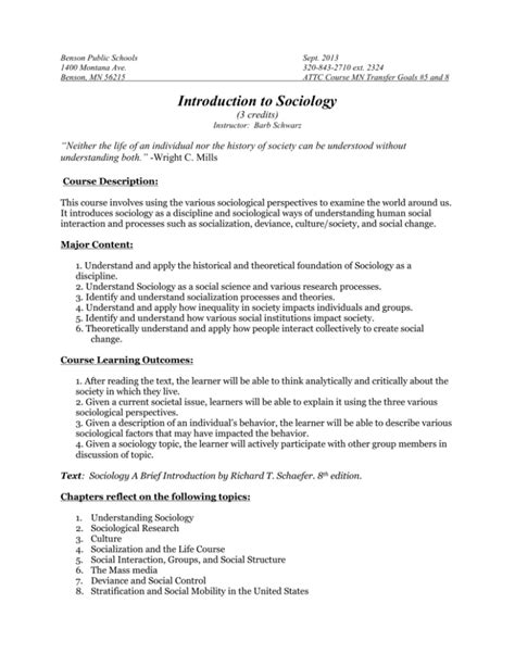 introduction to sociology course syllabus