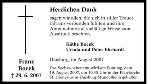 Traueranzeigen Von Franz Bocek Trauer In Nrw De