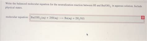 Solved Write The Balanced Molecular Equation For The Chegg Com