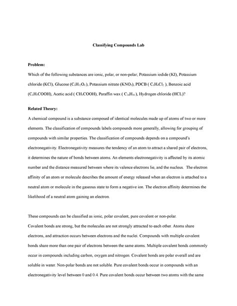 final classifying compounds lab classifying compounds lab problem