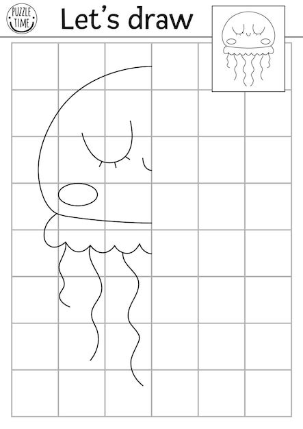 Complete la imagen de la medusa Vector bajo el mar hoja de práctica de