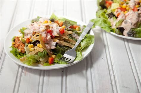 Shredded Chicken Taco Salad With Salsa Ranch Dressing Call Me Betty