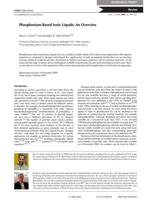 Pdf Phosphonium Based Ionic Liquids An Overview