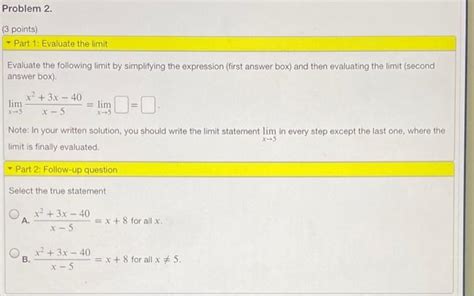 solved problem 2 3 points part 1 evaluate the limit