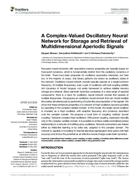 Pdf A Complex Valued Oscillatory Neural Network For Storage And Retrieval Of Multidimensional