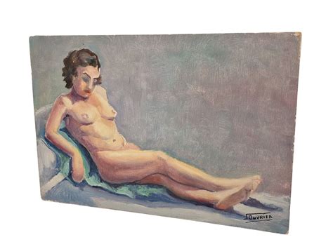 French Nude Woman Painting Mid Century Naked Lady Portrait Suzanne