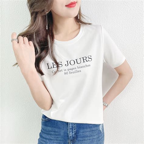 纯棉短袖t恤女2023新款印花宽松大码上衣圆领打底衫半袖体恤夏季虎窝淘