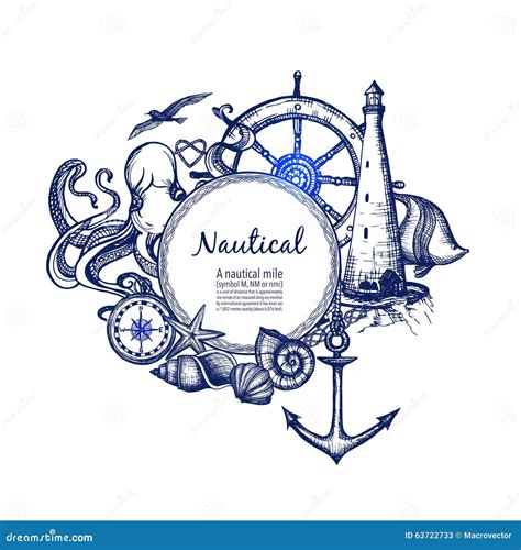 Nautical Marine Composition Icon Doodle Stock Vector Illustration Of