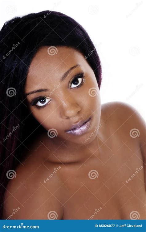 Bare Shoulder Portrait Attractive African American Woman Stock Image