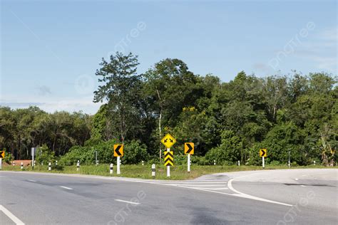 Traffic Sign Of Split Road Transportation Road Sky Photo Background And