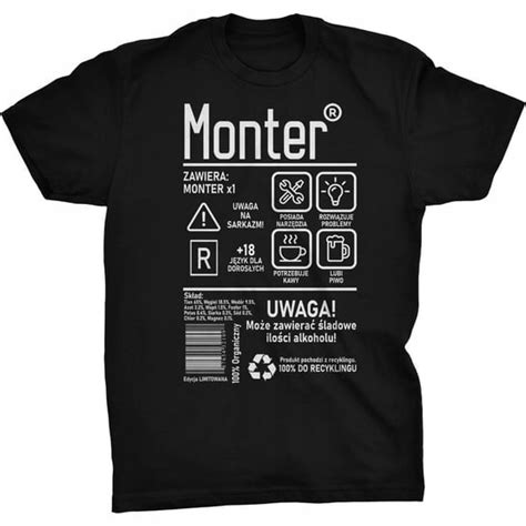 Monter Etykieta Koszulka Prezent Dla Montera Gildan Moda Sklep