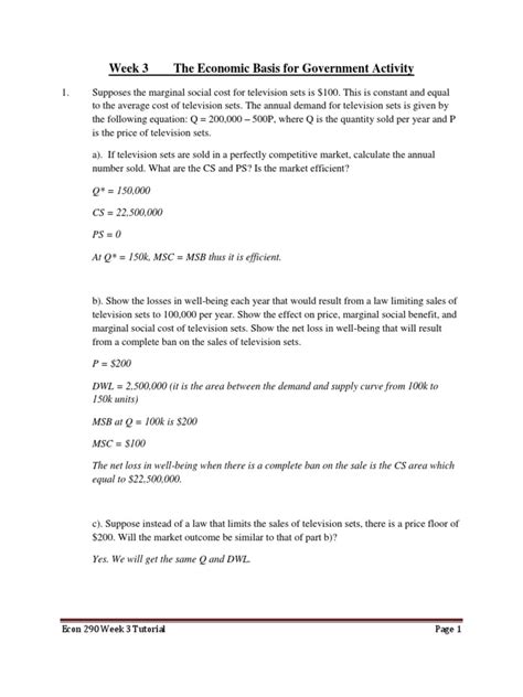 Week 3 Solution Pdf Supply Economics Supply And Demand