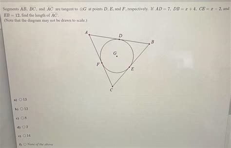 Solved Segments Ab Bc And Ac Are Tangent To ⊙g At Points