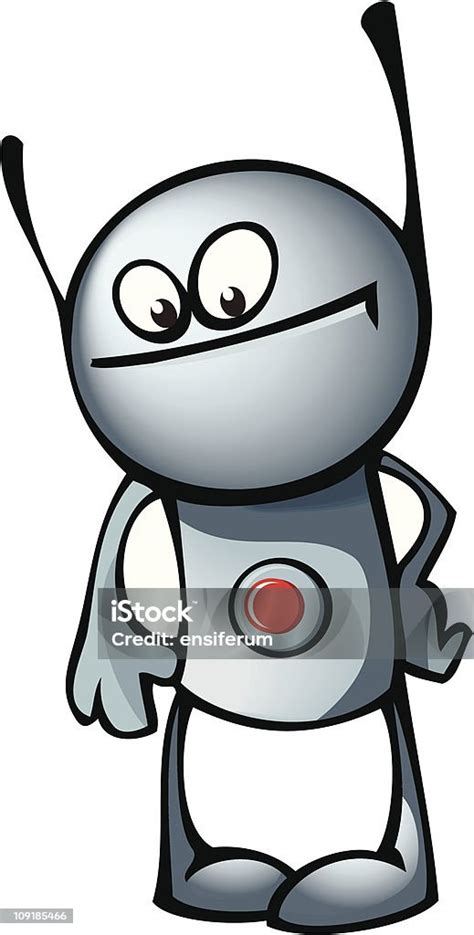Robot With Button And Antennae Stock Illustration Download Image Now