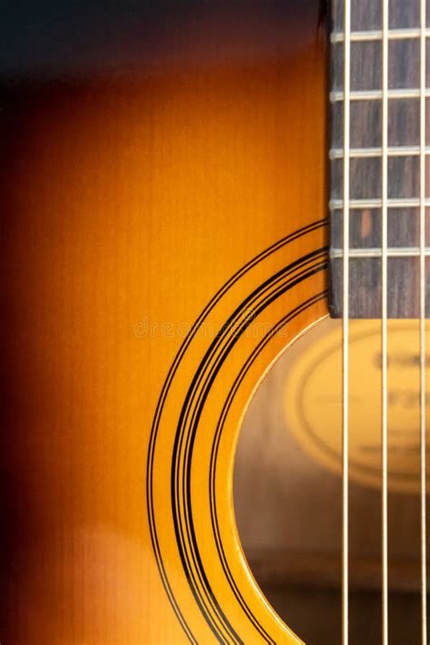 Sound Hole Of An Acoustic Guitar Neck Strings Stock Image Image Of