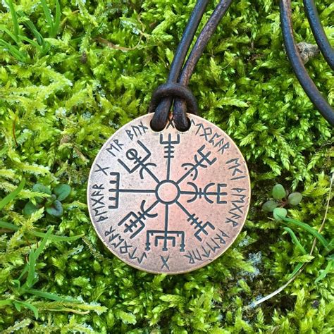 Vegvisir Norse Compass Bronze And Leather Necklace Etsy Uk