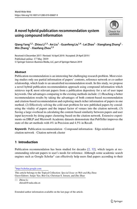 Pdf A Novel Hybrid Publication Recommendation System Using Compound Information