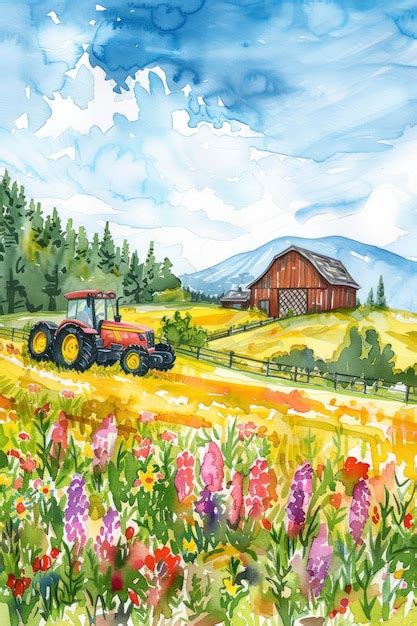 Premium Photo Watercolor Cover Illustration For Adults Tranquil Farm