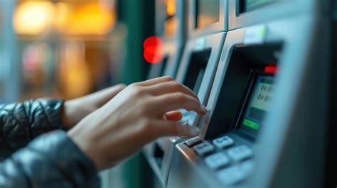 closeup of a person hand entering a pin on an atm keypad performing a