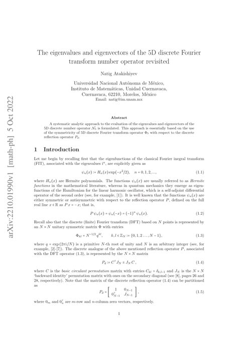 pdf the eigenvalues and eigenvectors of the 5d discrete fourier