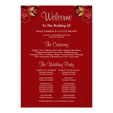 Red And Gold Floral Wedding Ceremony Program Sign Zazzle Wedding