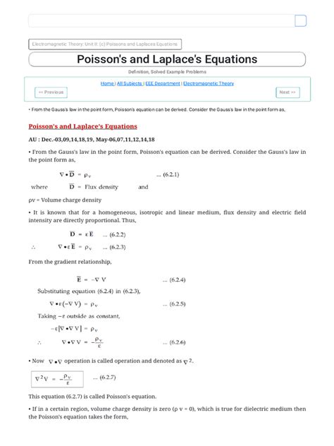 Poissons And Laplaces Equations Definition Solved Example P Pdf