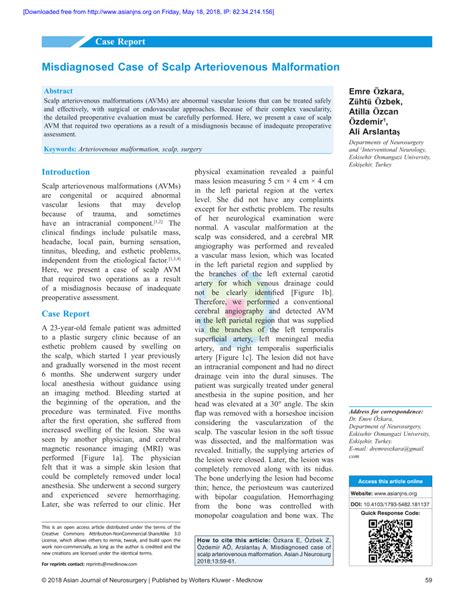 Pdf Misdiagnosed Case Of Scalp Arteriovenous Malformation