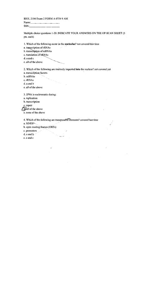 Exam 2 With Solution Cell And Molecular Biology Biol 2104 Docsity