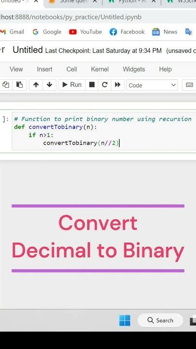 function to print binary number using recursion 💯 python 🤘 shorts